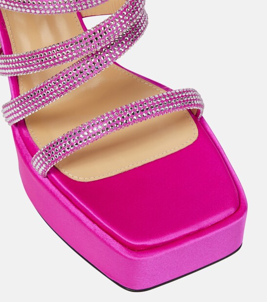 Sydney Embellished Satin Platform Sandals in Pink - Mach Mach | Mytheresa